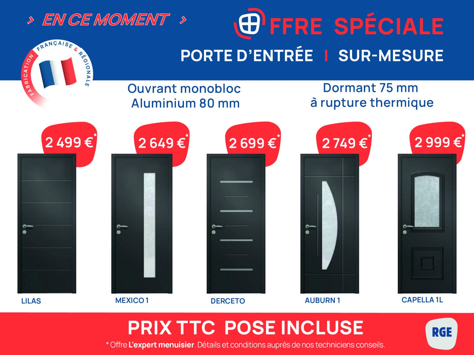 Offre porte d'entrée alu gamme Presto EURADIF