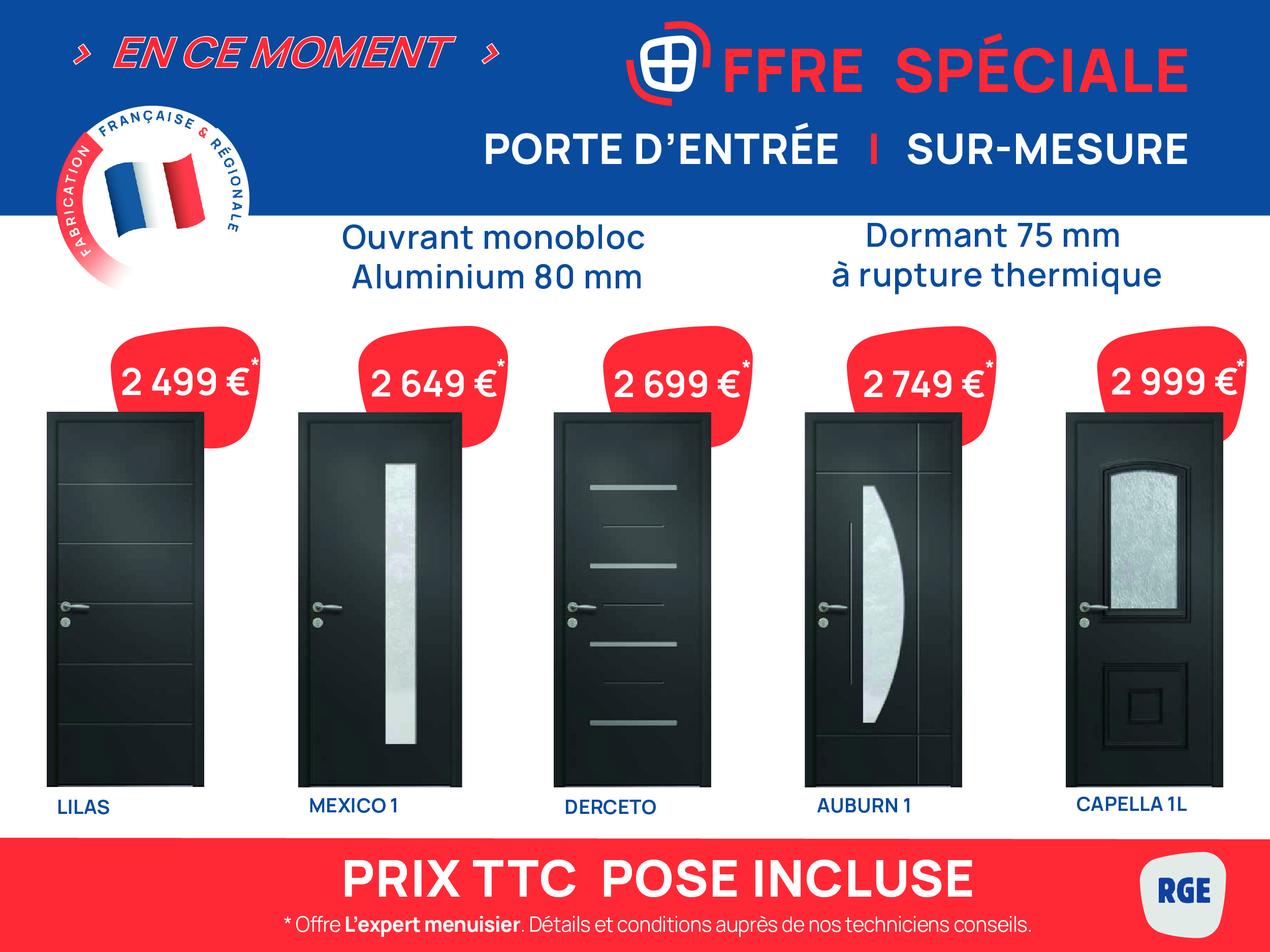 Offre porte d'entrée alu gamme Presto EURADIF